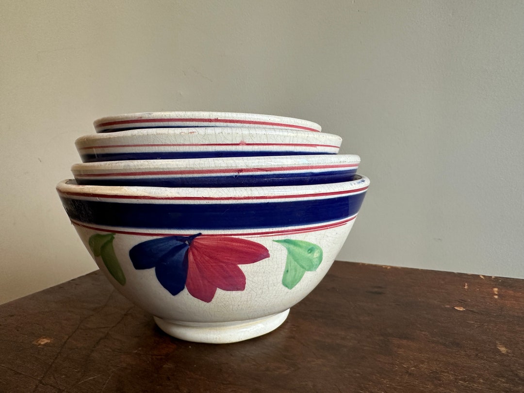 Antique James Reeves Nesting Bowls: Stoke on Trent Floral Mixing Bowls ...