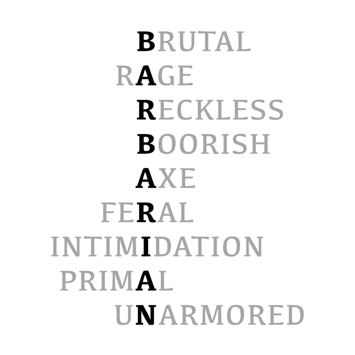 Barbarian One-word Poem/acronym, SVG File, Dungeons and Dragons, RPG ...