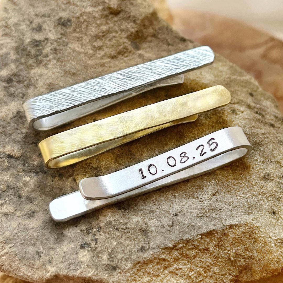 Hammered Textured Tie Clip Tie Bar Personalised // Hand Stamped ...