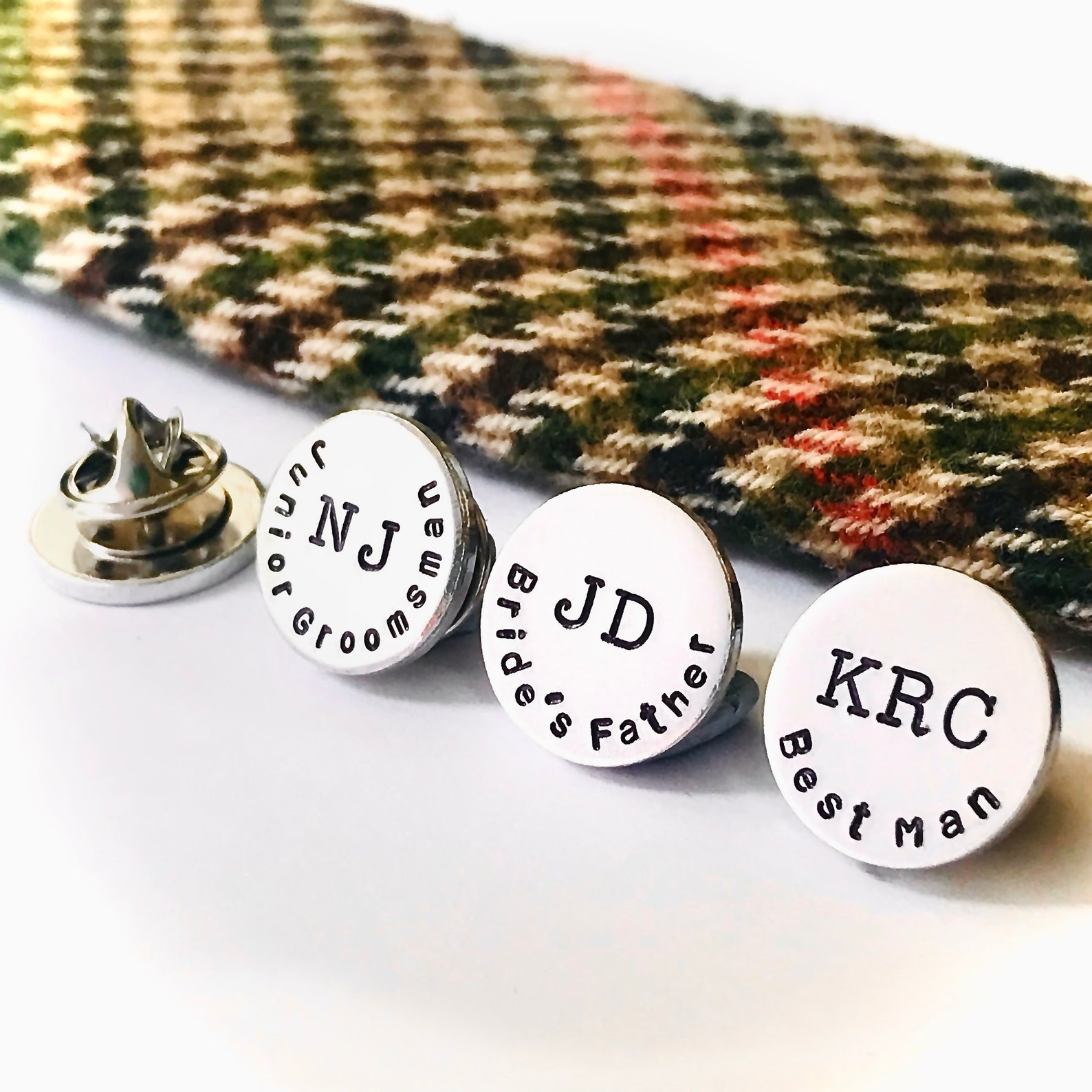 Hand Stamped Lapel Pin Tie Pin // Wedding Party // Customisable ...