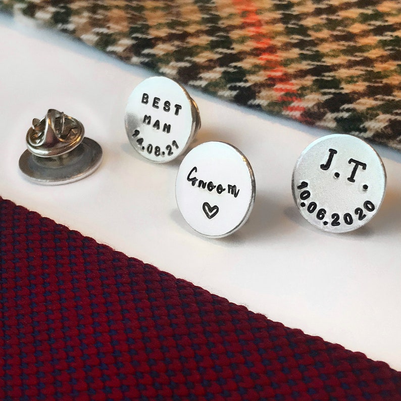 Hand Stamped Tie Pin Lapel Pin // Wedding Party // Customisable ...