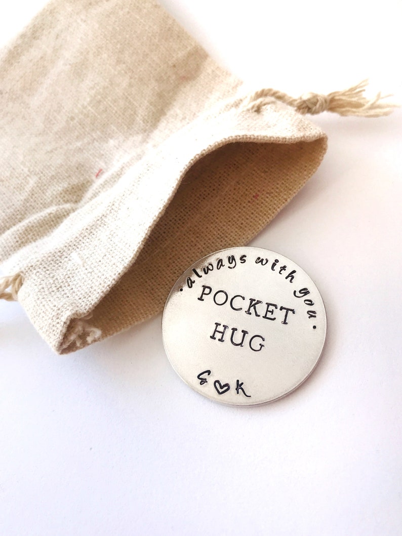 Personalised Pocket Hug Coin Keyring Hanging Ornament / Long Distance ...