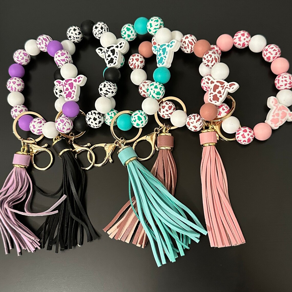 Cow Beaded Wristlet Beaded Wristlet Silicone Beaded Wristlet Cow ...