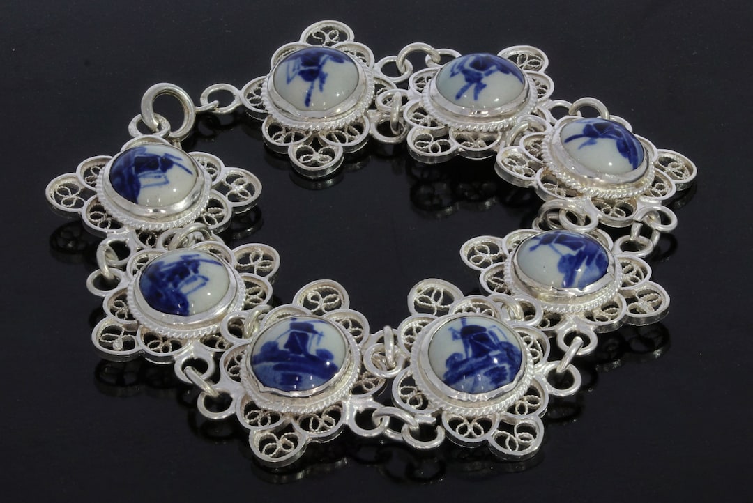 Vintage Bracelet With Silver and Delftware | Delft Blue | Delft Pottery ...