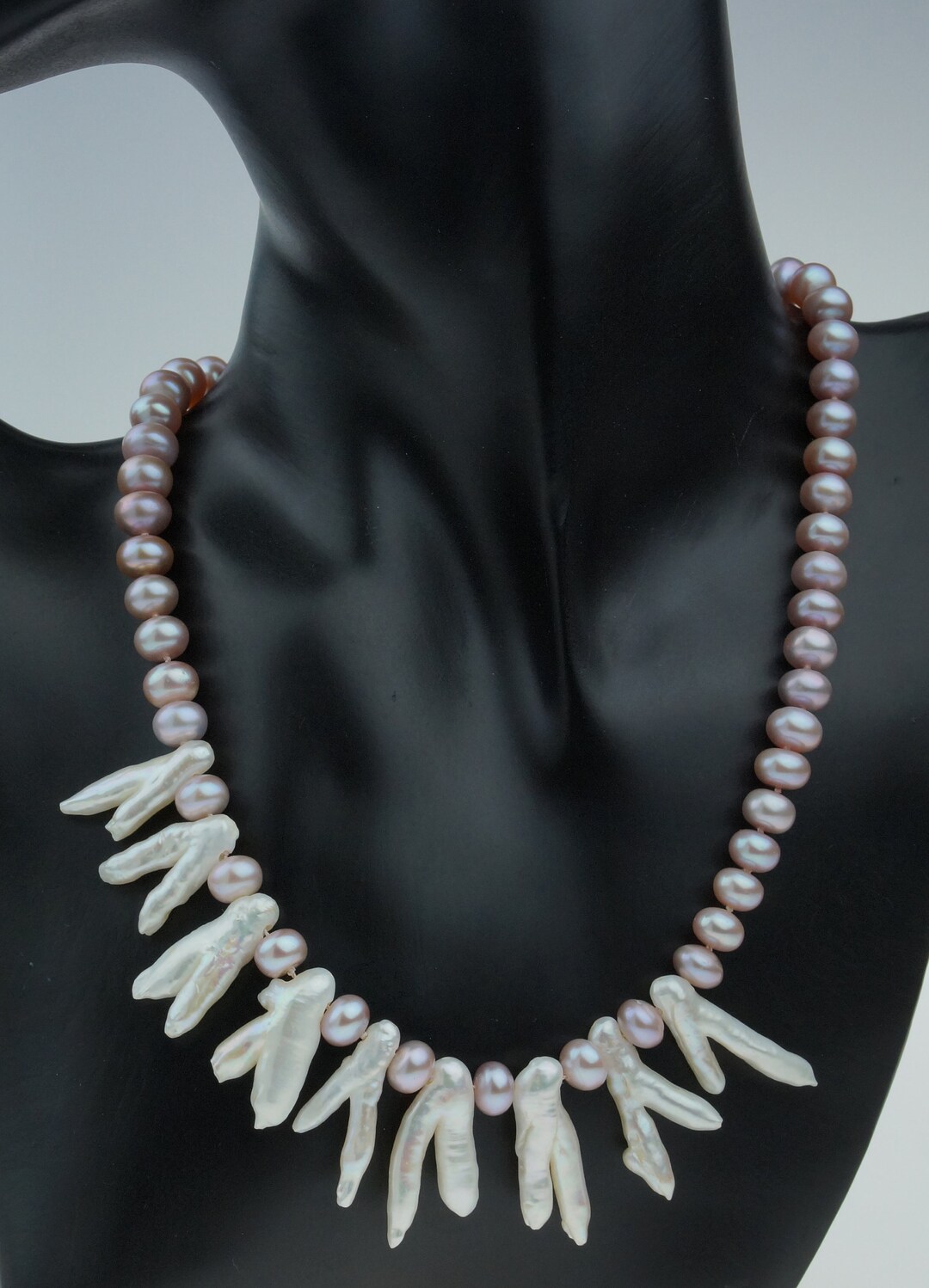 Rose-colored Freshwater Pearl Necklace With Whimsical Pearls and 14 ...