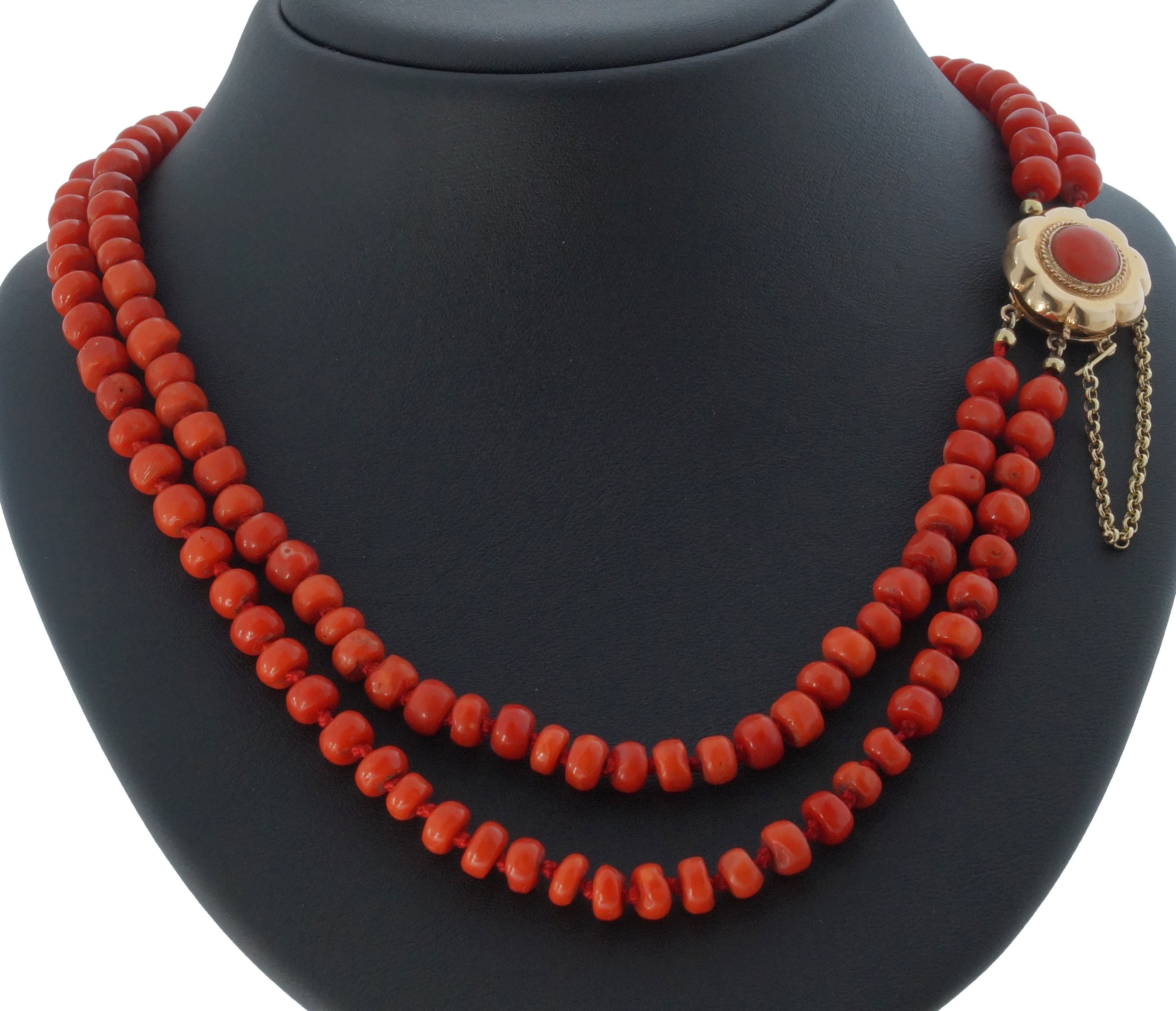 Antique Red Coral Necklace Golden 14 Karat Vintage Clasp Coral Necklace ...