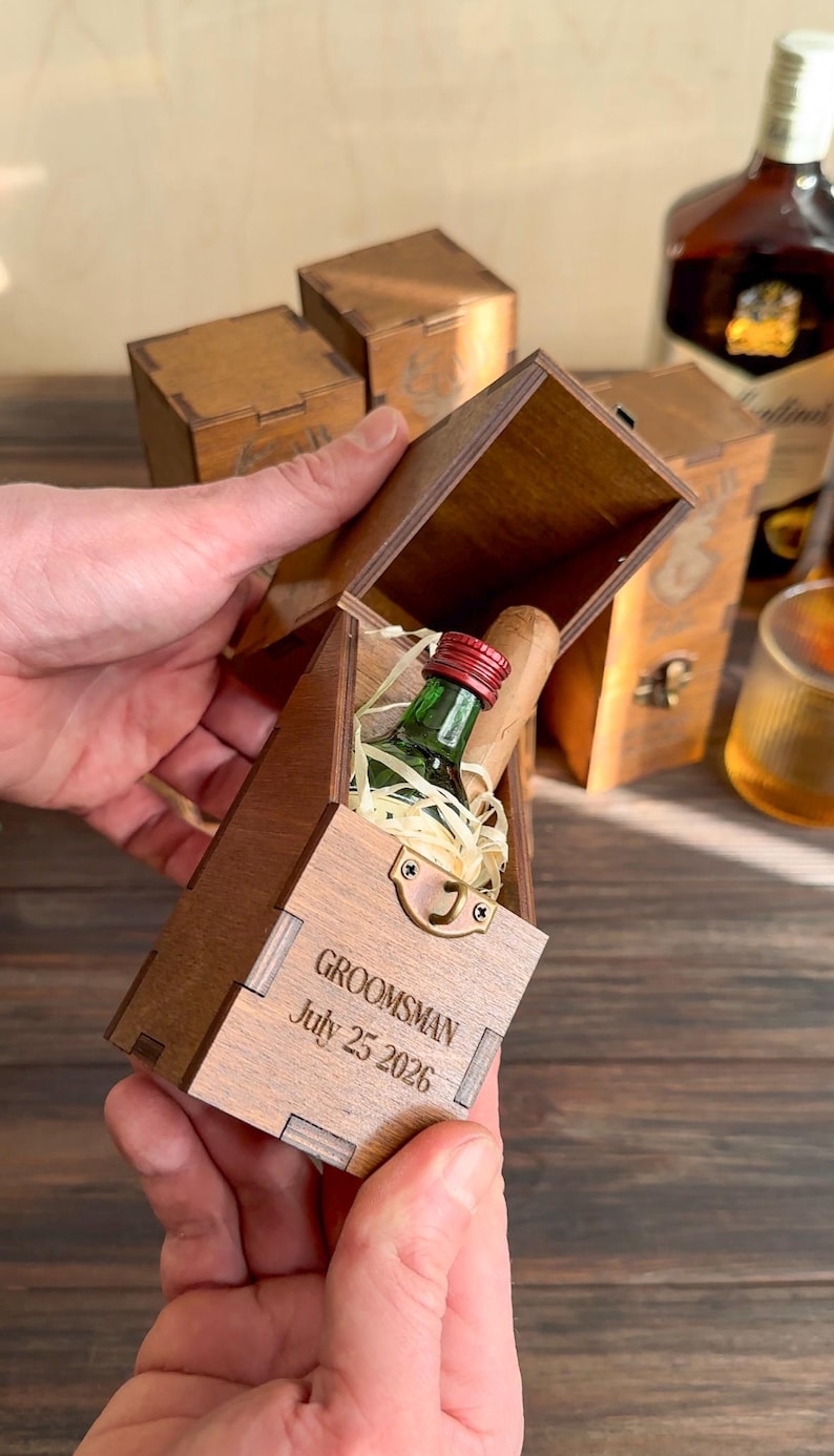 Personalized Groomsman Alcohol Box, Bachelor Party Gift Set, Wooden ...