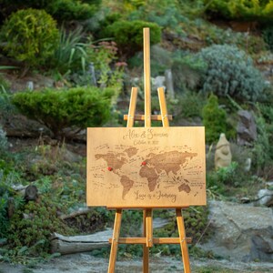 World Map Guest Book Wedding, Wooden Guest Book Sign, Map Guest Book ...