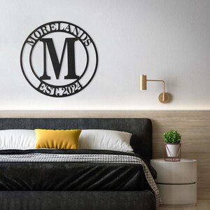 Wooden Last Name Sign, Circle Wedding Name Sign, Monogram Sign Wall ...