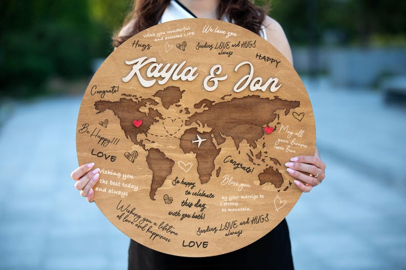 Wedding Guest Book Alternative, Personalized World Map Guest Book ...