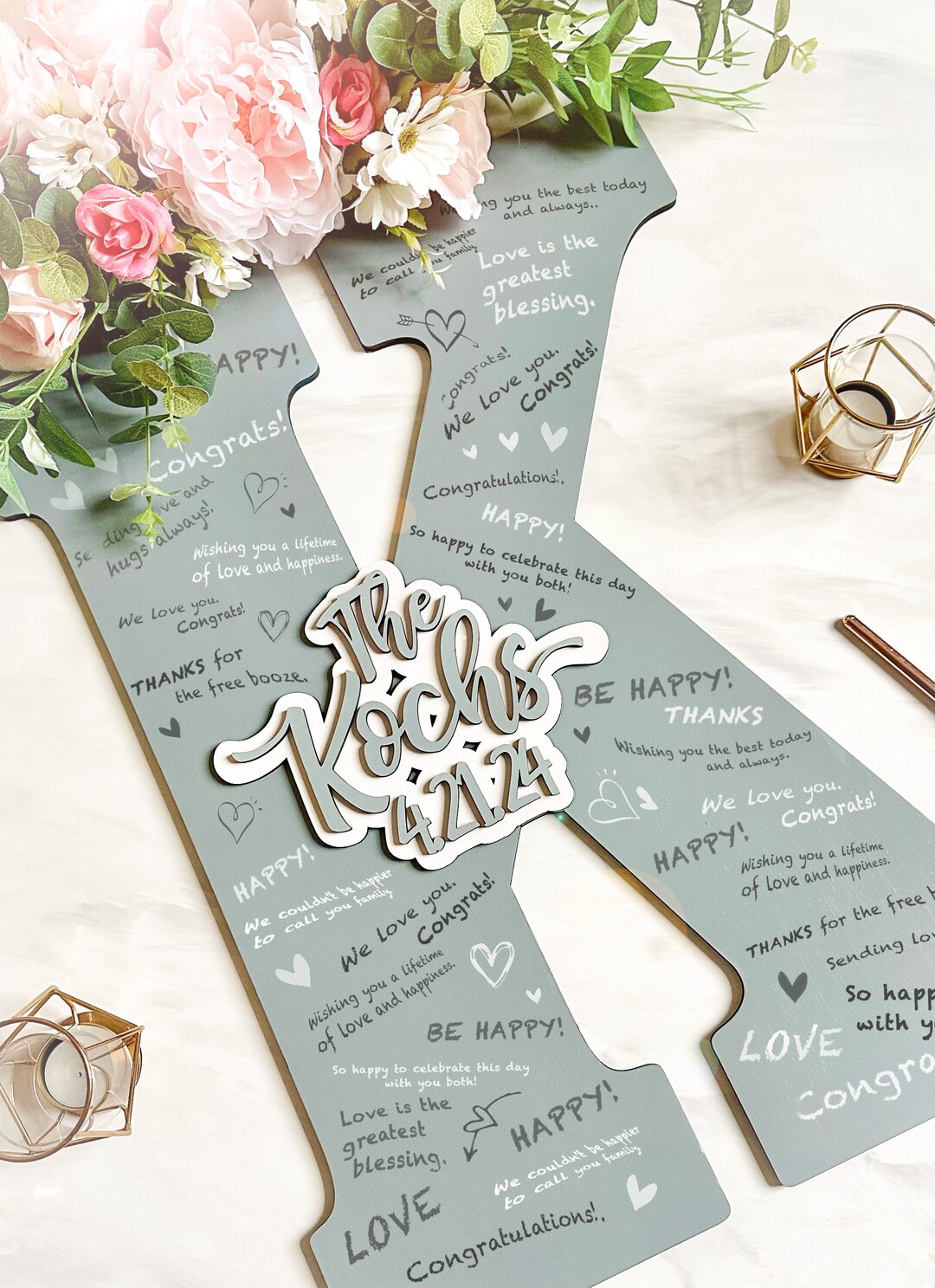 Wedding Guest Book, Wooden Wedding Letter, Personalized Gray Wedding ...