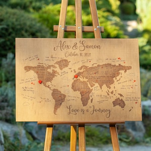 World Map Guest Book Wedding, Wooden Guest Book Sign, Map Guest Book ...