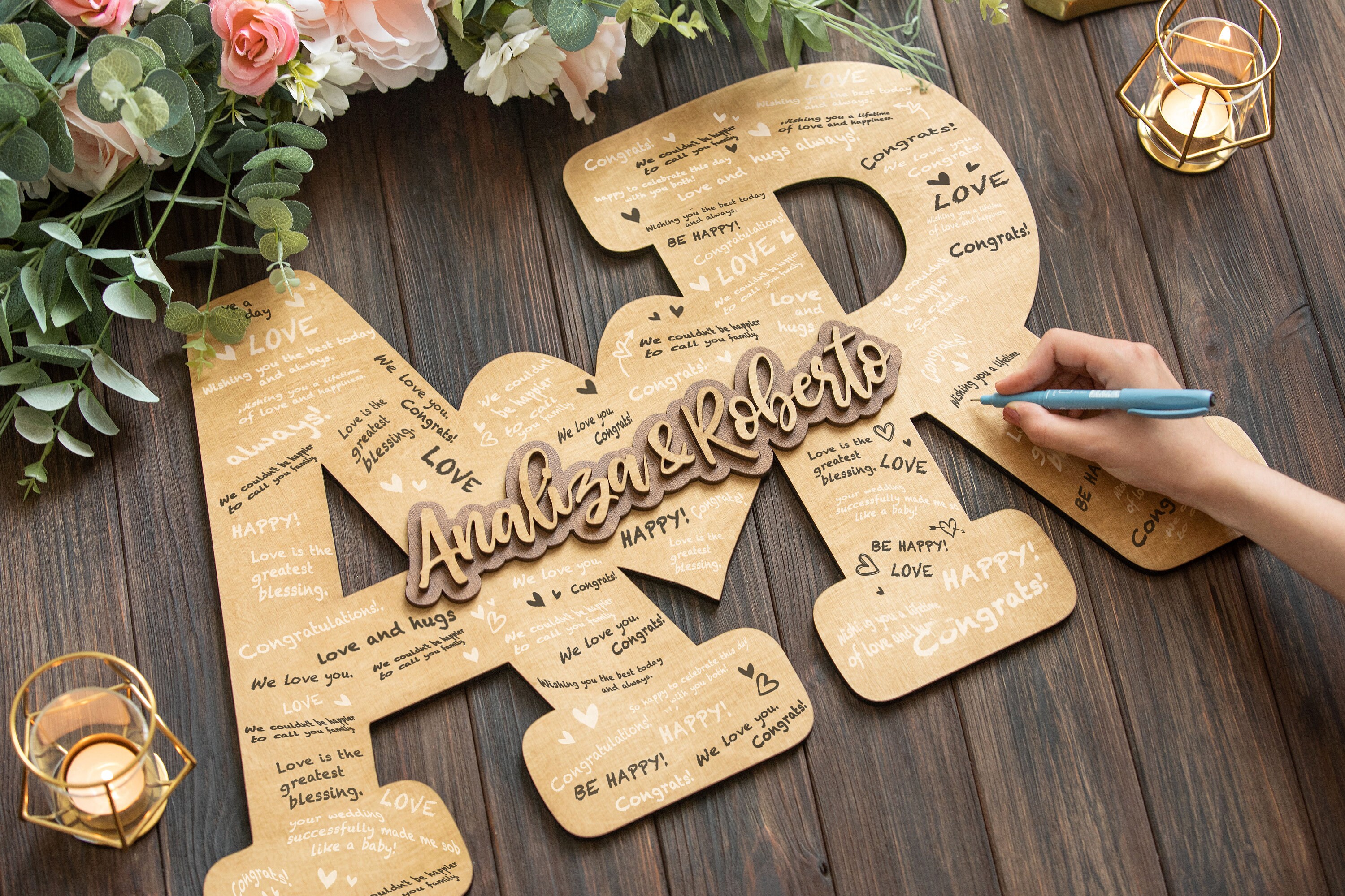 Custom Guest Book Wedding Couple Names Sign, Engraved Wood Letters ...