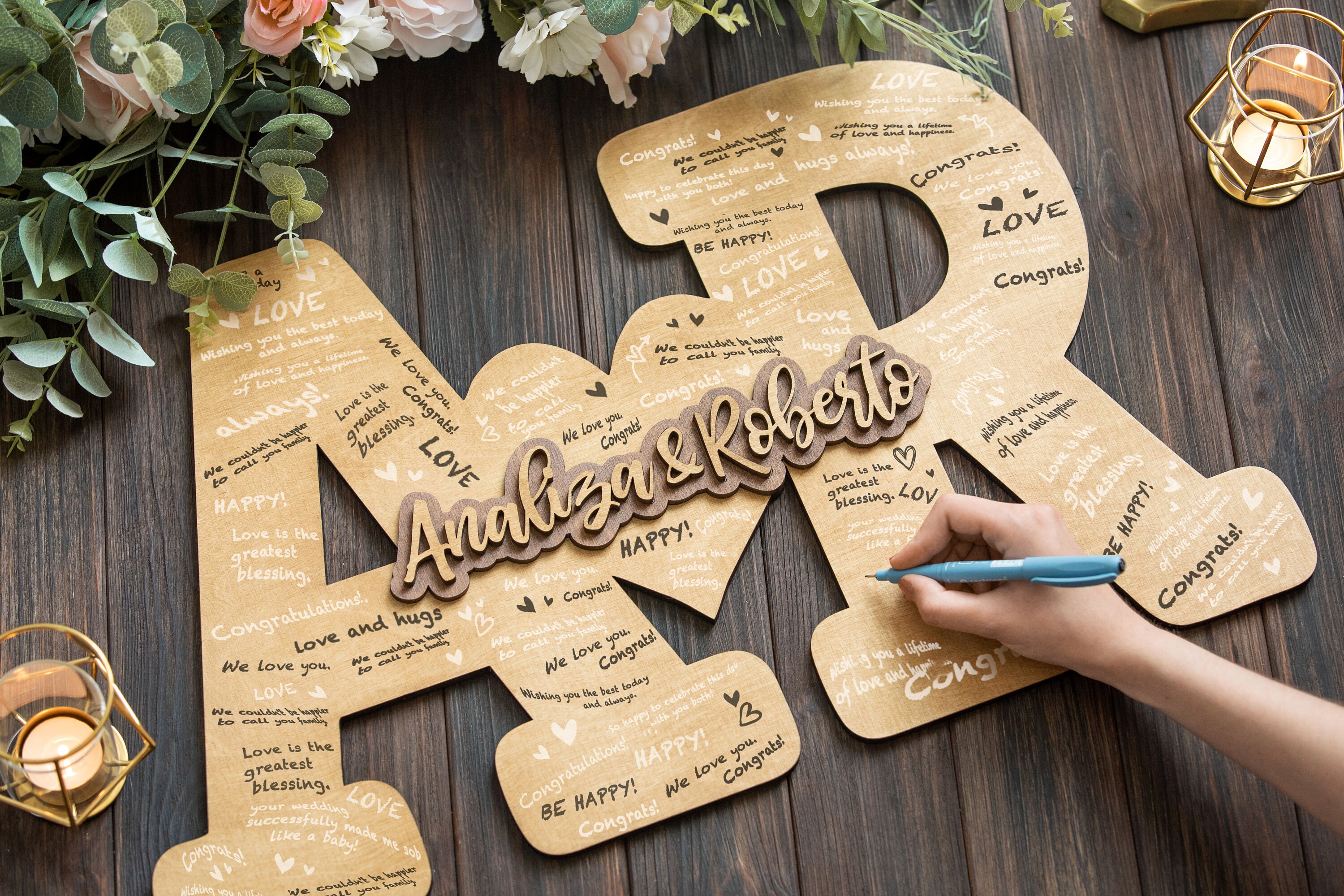 Custom Guest Book Wedding Couple Names Sign, Engraved Wood Letters ...