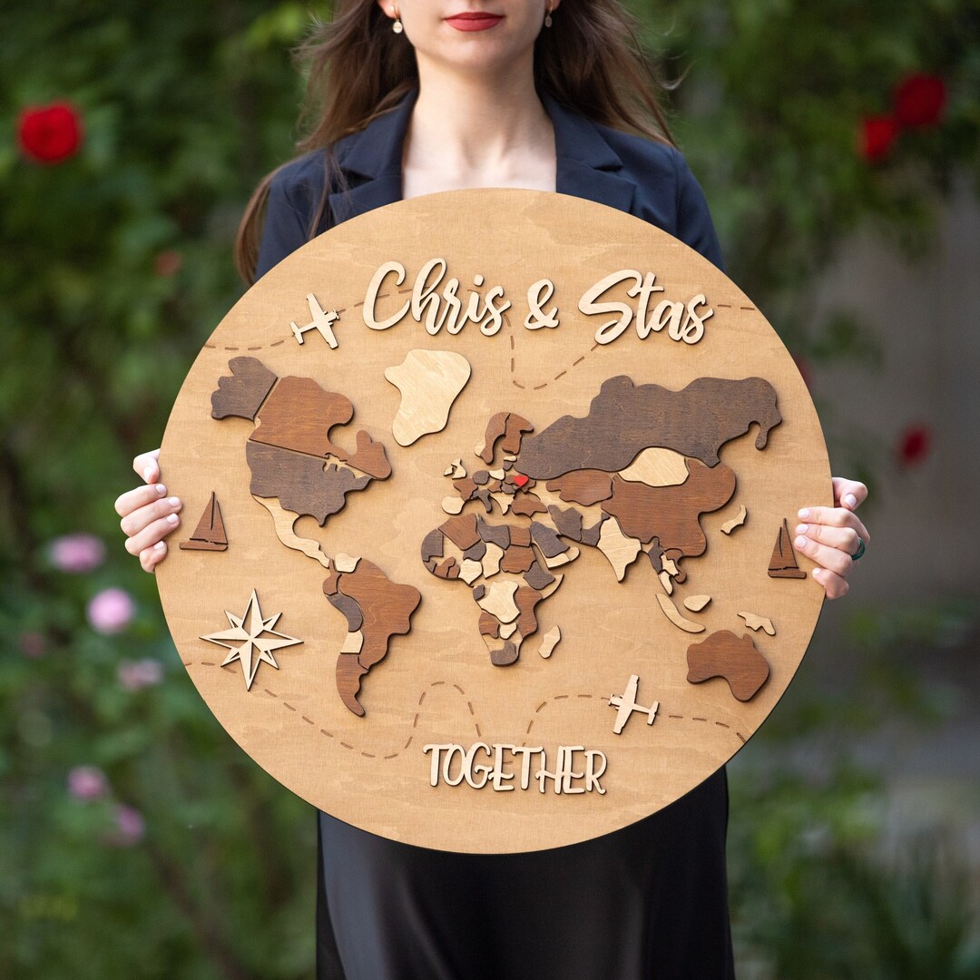 World Map Wooden Home Decor, World Map Wall Art Adventure Awaits ...