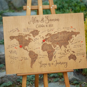 World Map Guest Book Wedding, Wooden Guest Book Sign, Map Guest Book ...