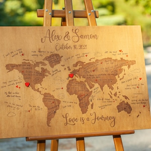 World Map Guest Book Wedding, Wooden Guest Book Sign, Map Guest Book ...