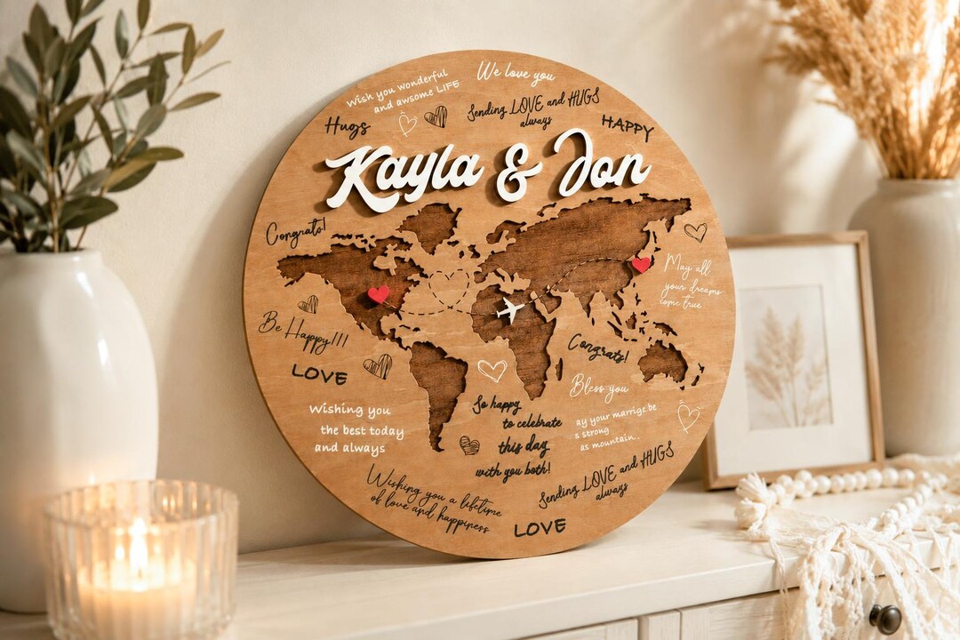 Wedding Guest Book Alternative, Personalized World Map Guest Book ...
