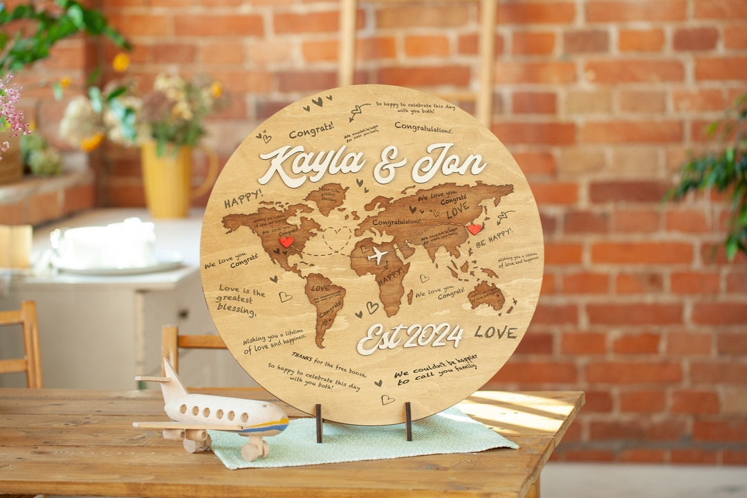 Custom Wedding Guest Book Circle, World Map Guestbook Alternative ...