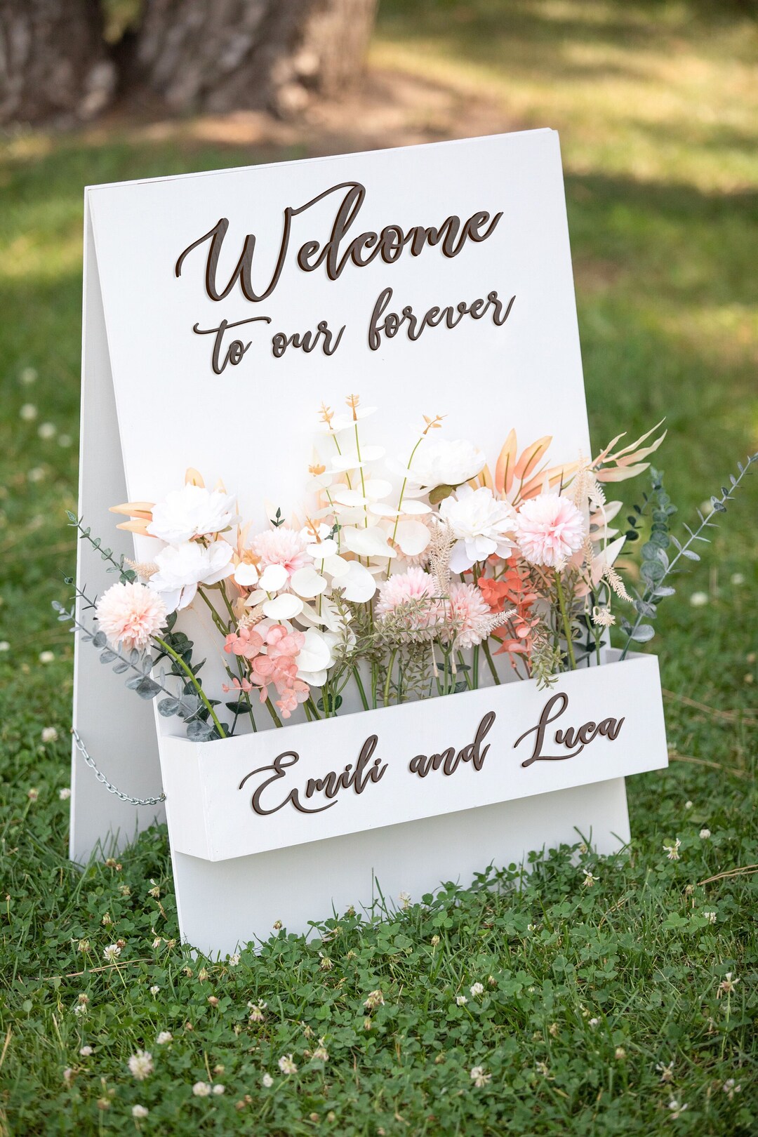 Wedding Welcome Sign Flower Box White, 3D Flower Box Welcome Sign ...