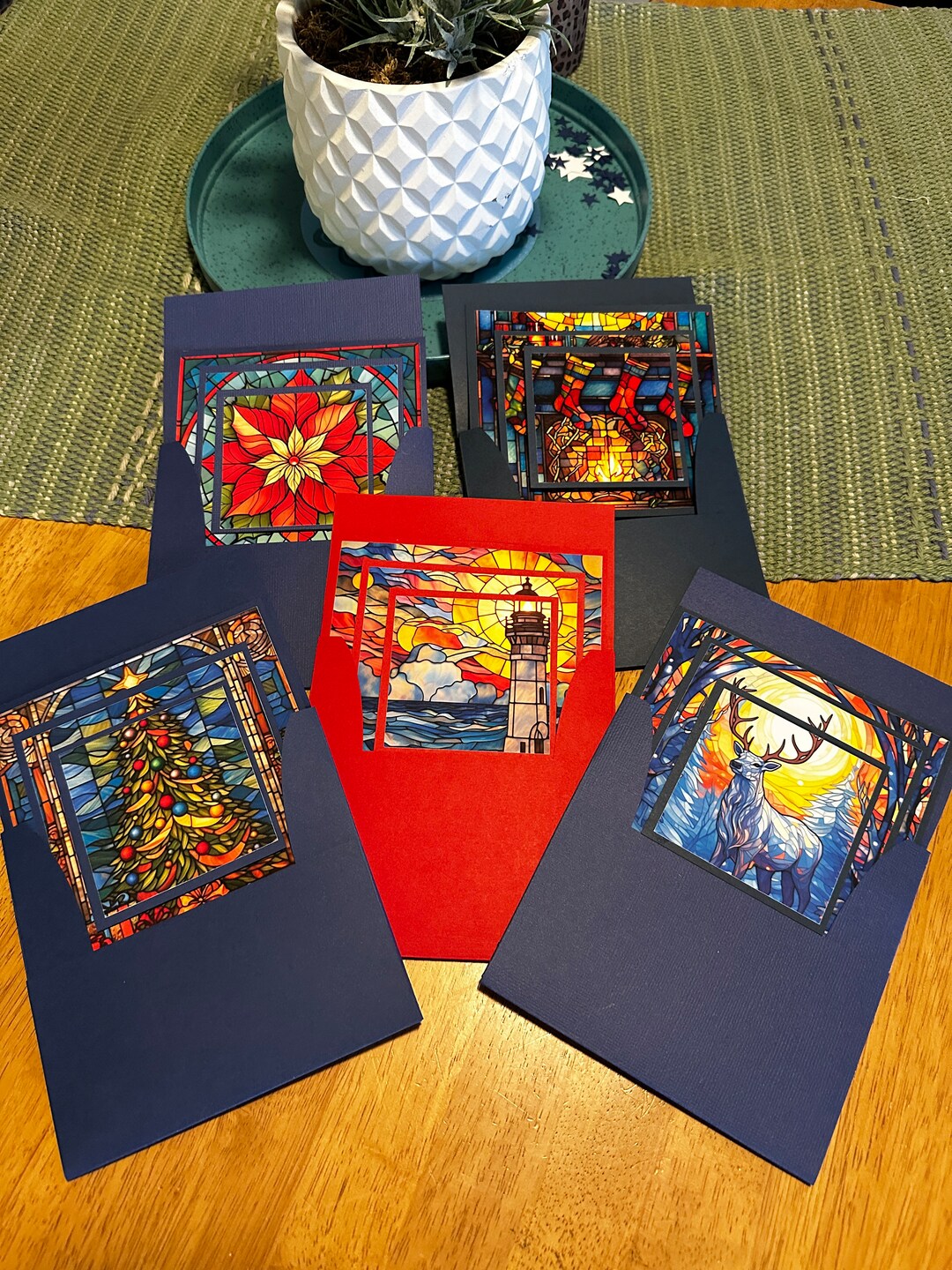 Rustic Witch Christmas Stained Glass Greeting Cards - Etsy