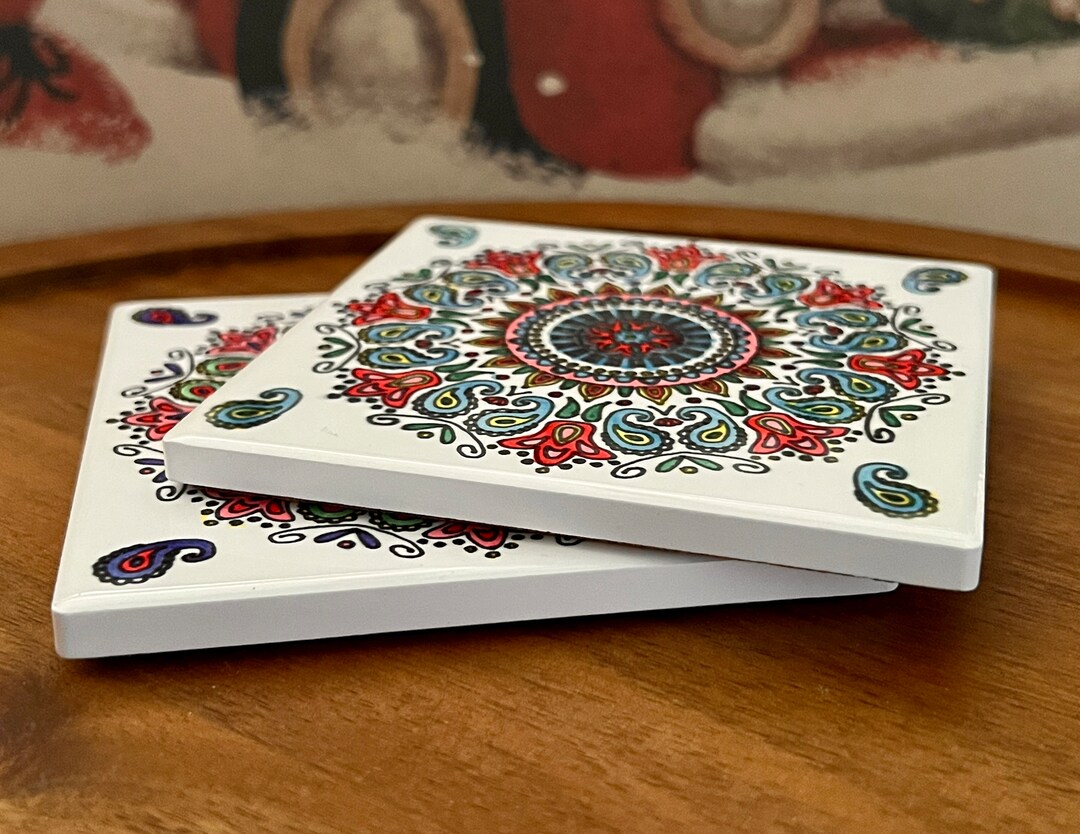 Mandalas - Hand-painted on Coasters Set-ceramic - Etsy