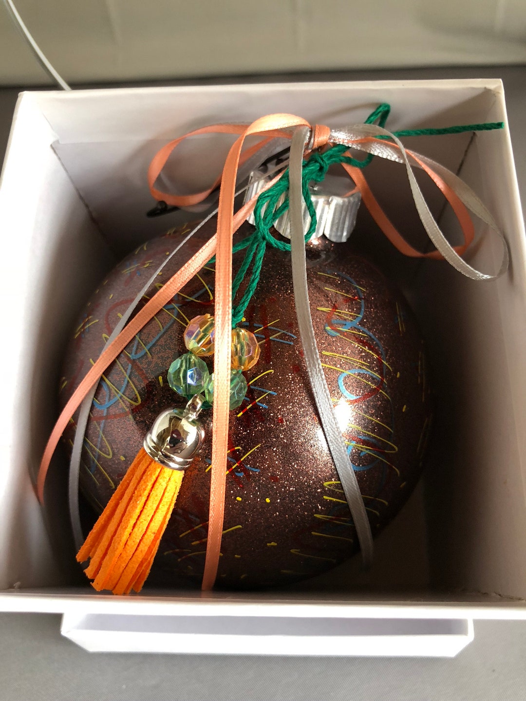 Handpainted Spirit Balls - Bronze Glitter With Yellow & Teal Swirls ...