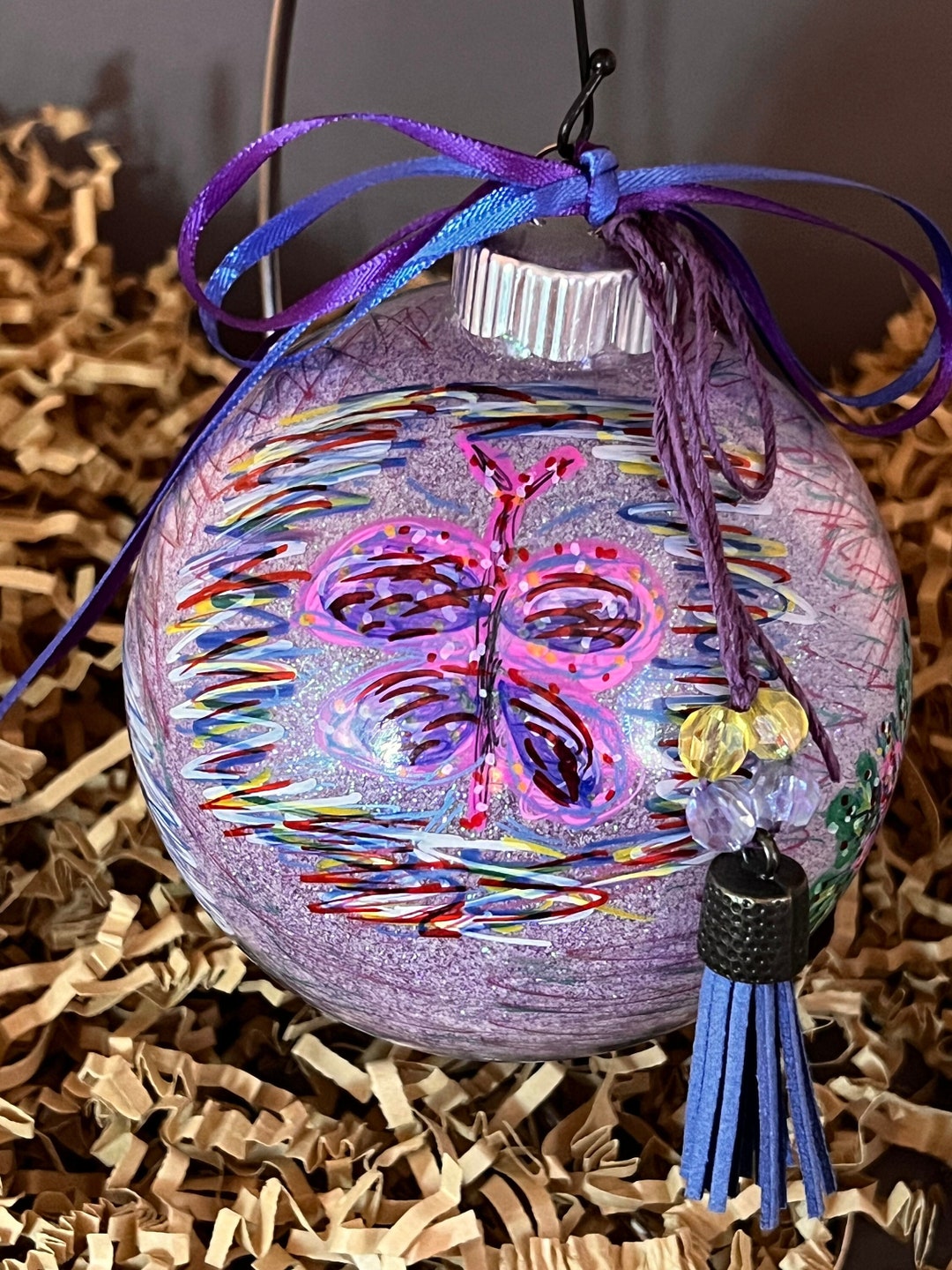 Handpainted Spirit Balls - Silver Glitter With Butterflies & Flowers - Etsy