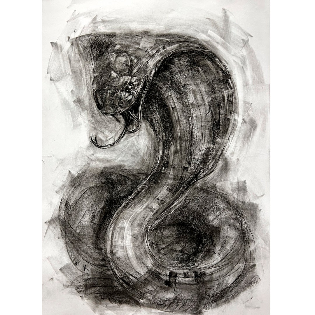 Snake Painting Large Painting Cobra Charcoal Wall Art One of a Kind ...