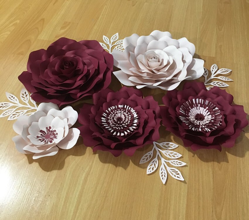 Burgundy Blush Paper Flower Set - Etsy