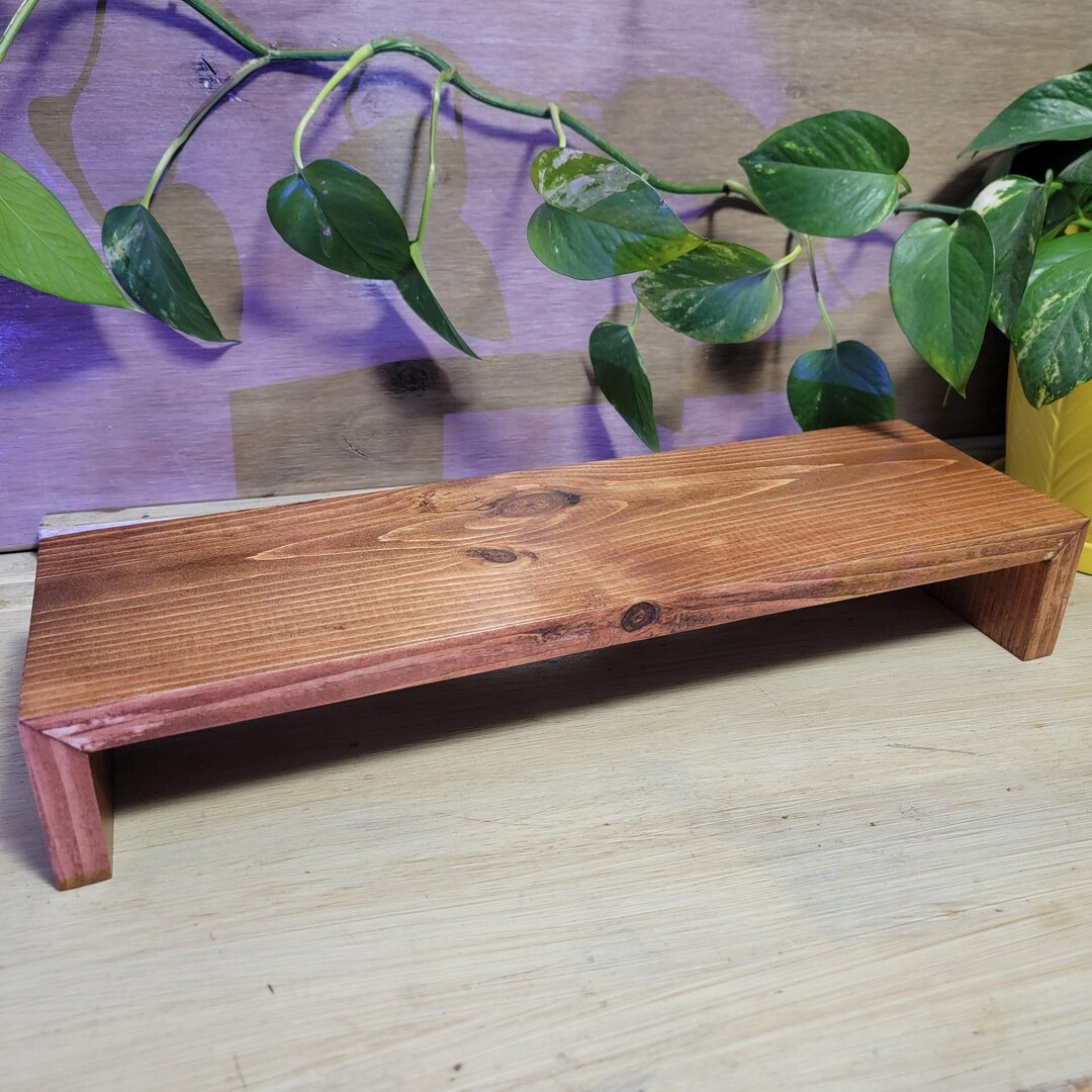 Wooden Display Stand | Continuous Grain Shelf Riser | Rustic Monitor ...