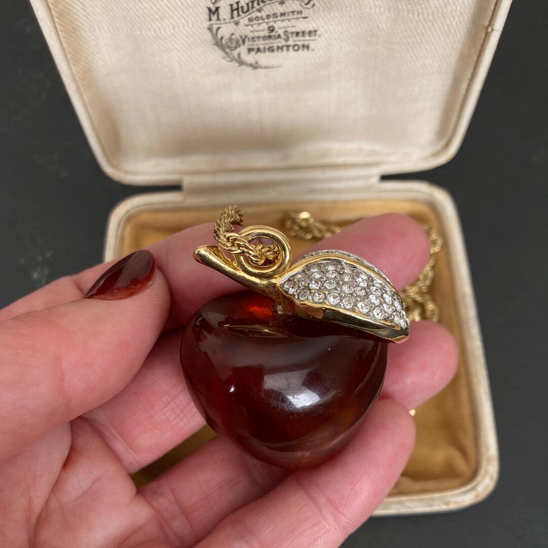 Kenneth Jay Lane Vintage Amber Statement Fruit Pendant, 1980s Glass ...