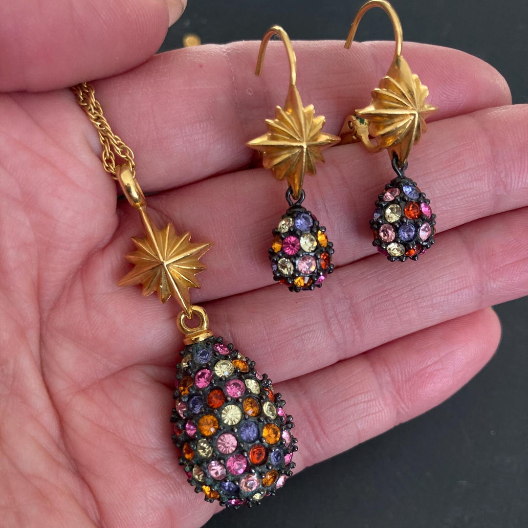 VINTAGE Joan Rivers Gold Chain Faberge Inspired Egg PENDANT, Matching ...