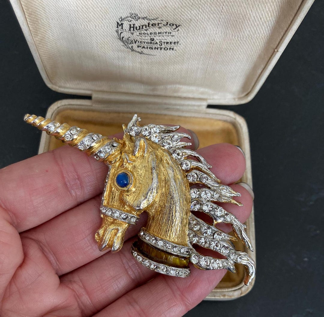 Kenneth Jay Lane Vintage Statement Unicorn Lapel Pin, 1960s Big Brooch, Vintage Designer KJL ...