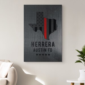 Personalized Thin Red Line Flag Texas Canvas Wall Art Firefighter Gift ...
