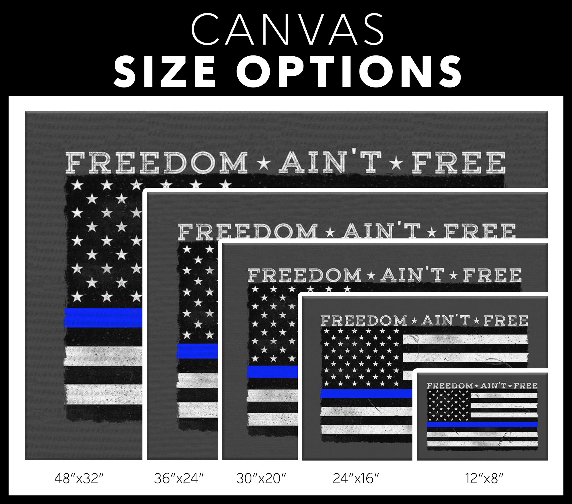 Customizable Freedom Ain't Free Canvas Wall Art Thin Blue Line American ...