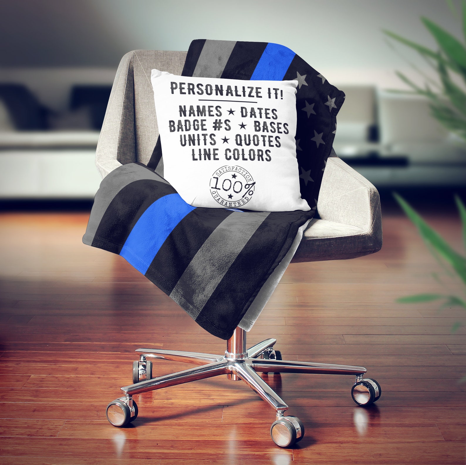 Personalized | Thin Blue Line | American Flag | Fleece Blanket | Police ...