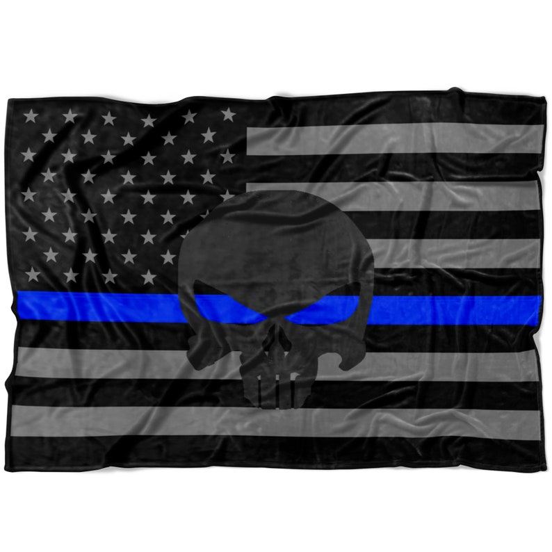 Thin Blue Line Punisher Skull Fleece Blanket Police | Etsy