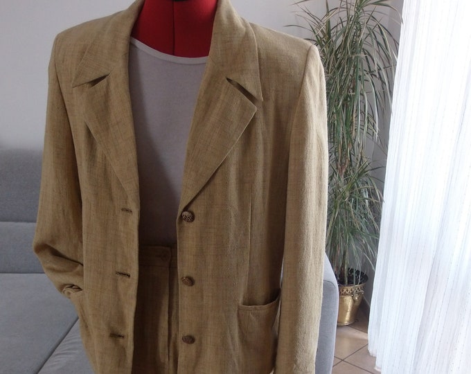 Vintage Linen Yellow Suit / 90's Two Piece Set Blazer and Pants ...