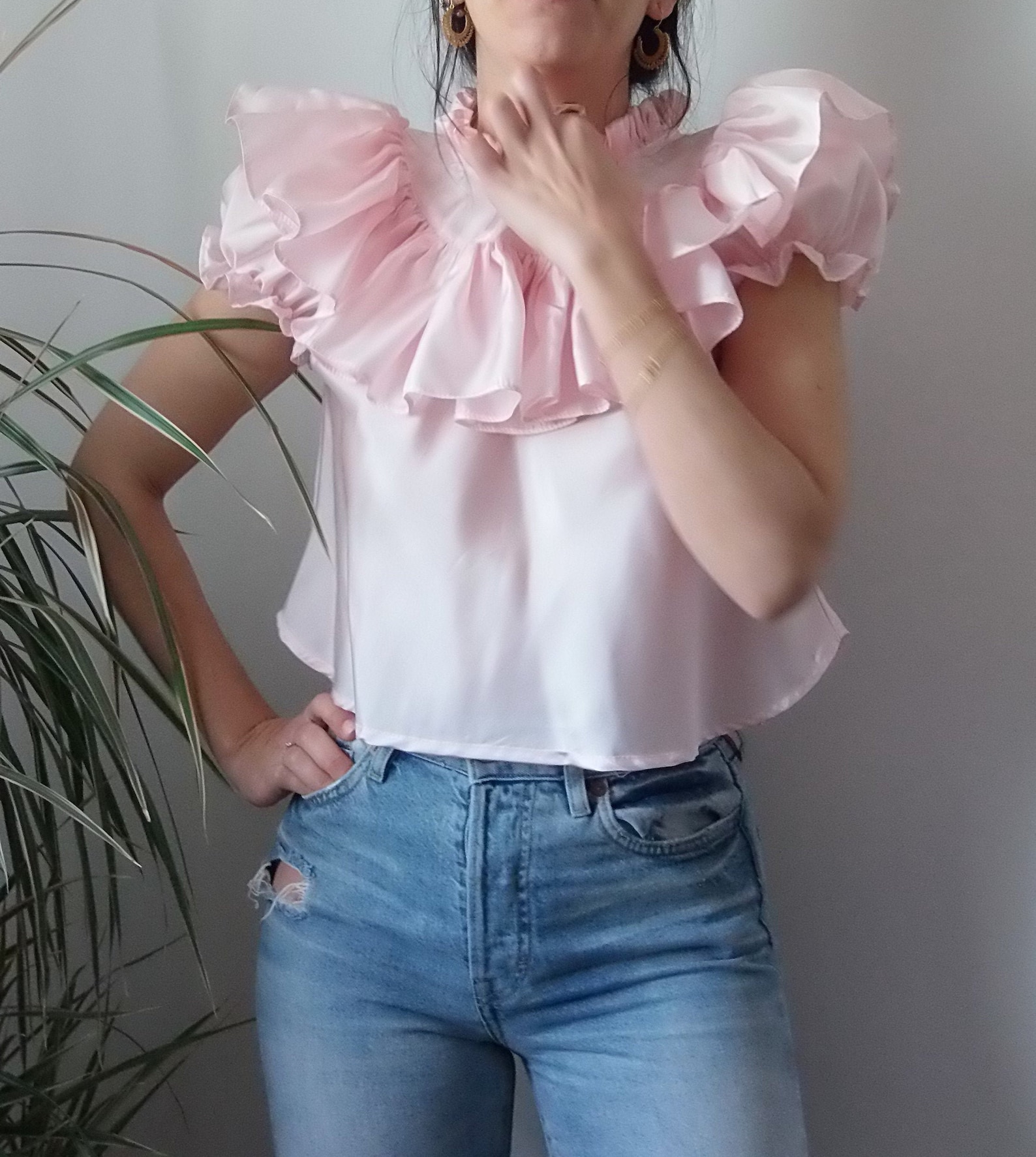 Handmade Pink Taffeta Ruffles Crop Top / Baby Pink Ruffle - Etsy