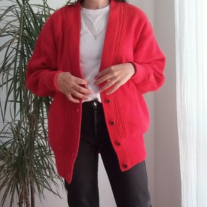 Vintage Angora and Lambswool Red Bomber Cardigan / 80's Angora Bright ...