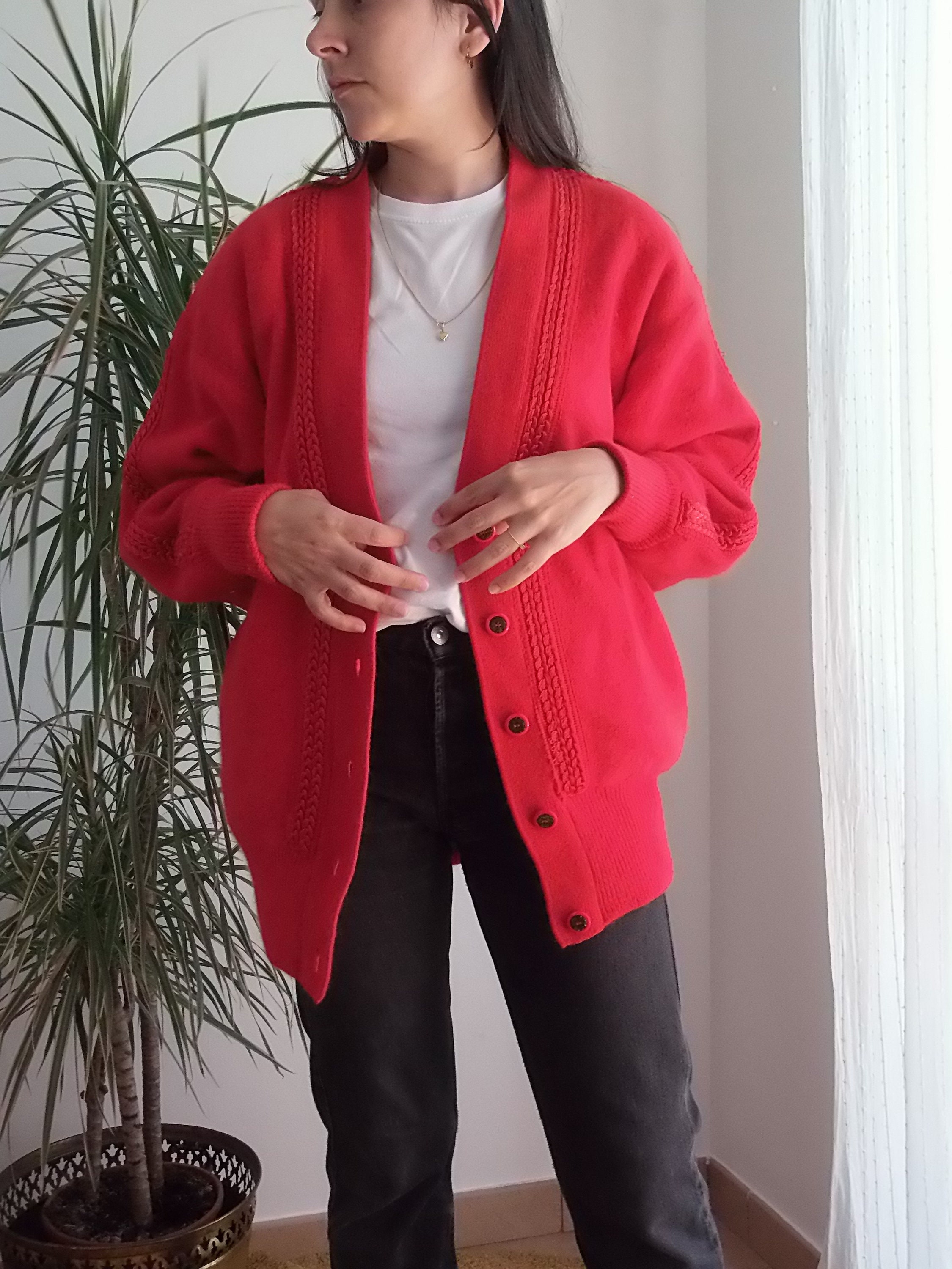 Vintage Angora and Lambswool Red Bomber Cardigan / 80's Angora Bright ...