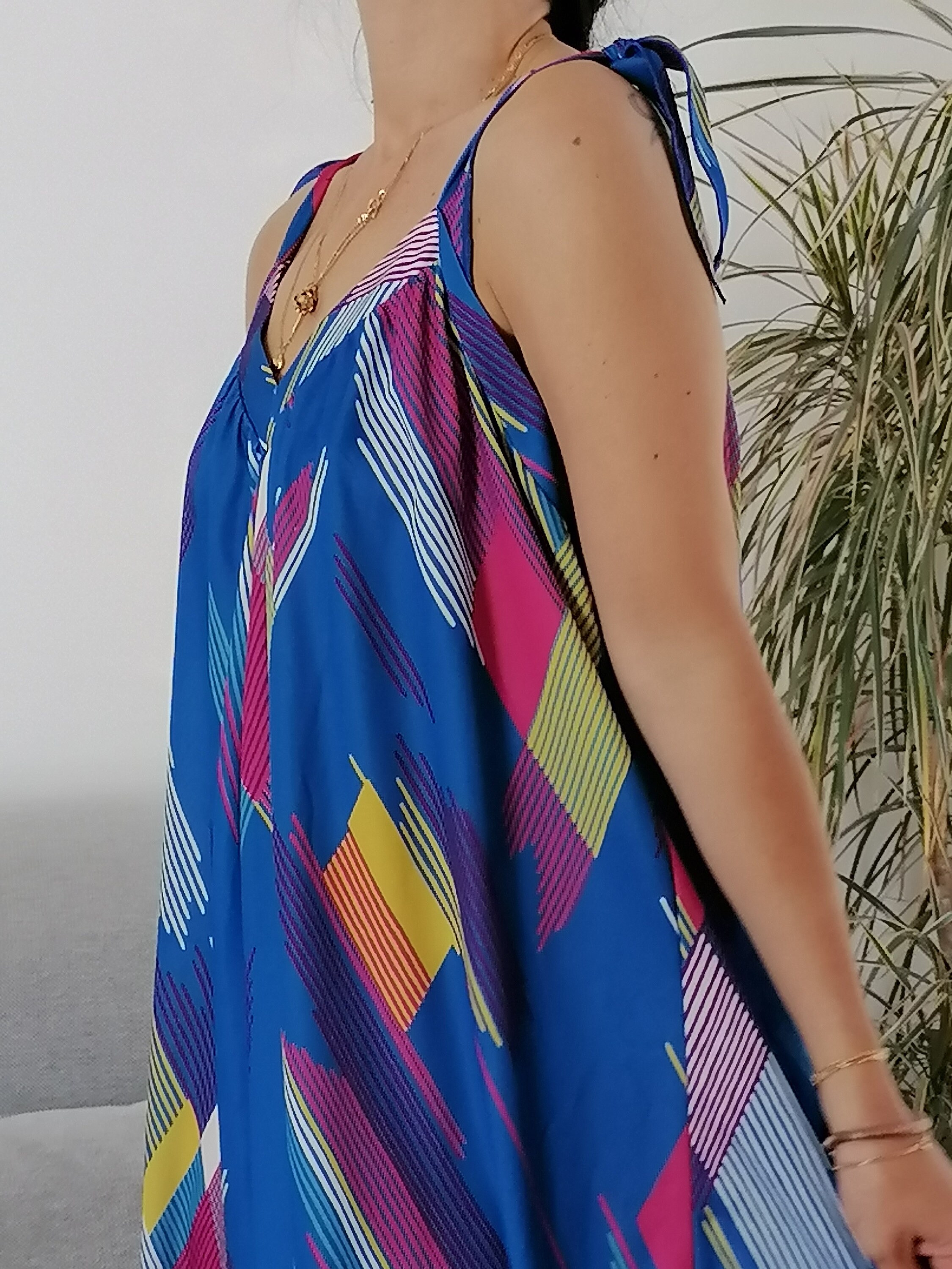 Vintage Cobalt Blue House Dress / 80's Primary Colors Adjustable Straps ...