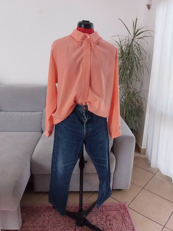 Vintage embroidered salmon blouse / 80's coral orange… - Gem