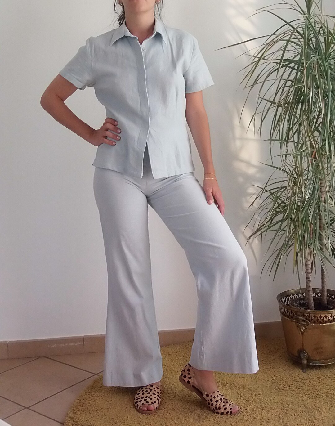 Vintage 90s Linen Set: Powder Blue Shirt and High Waisted Pants - Etsy