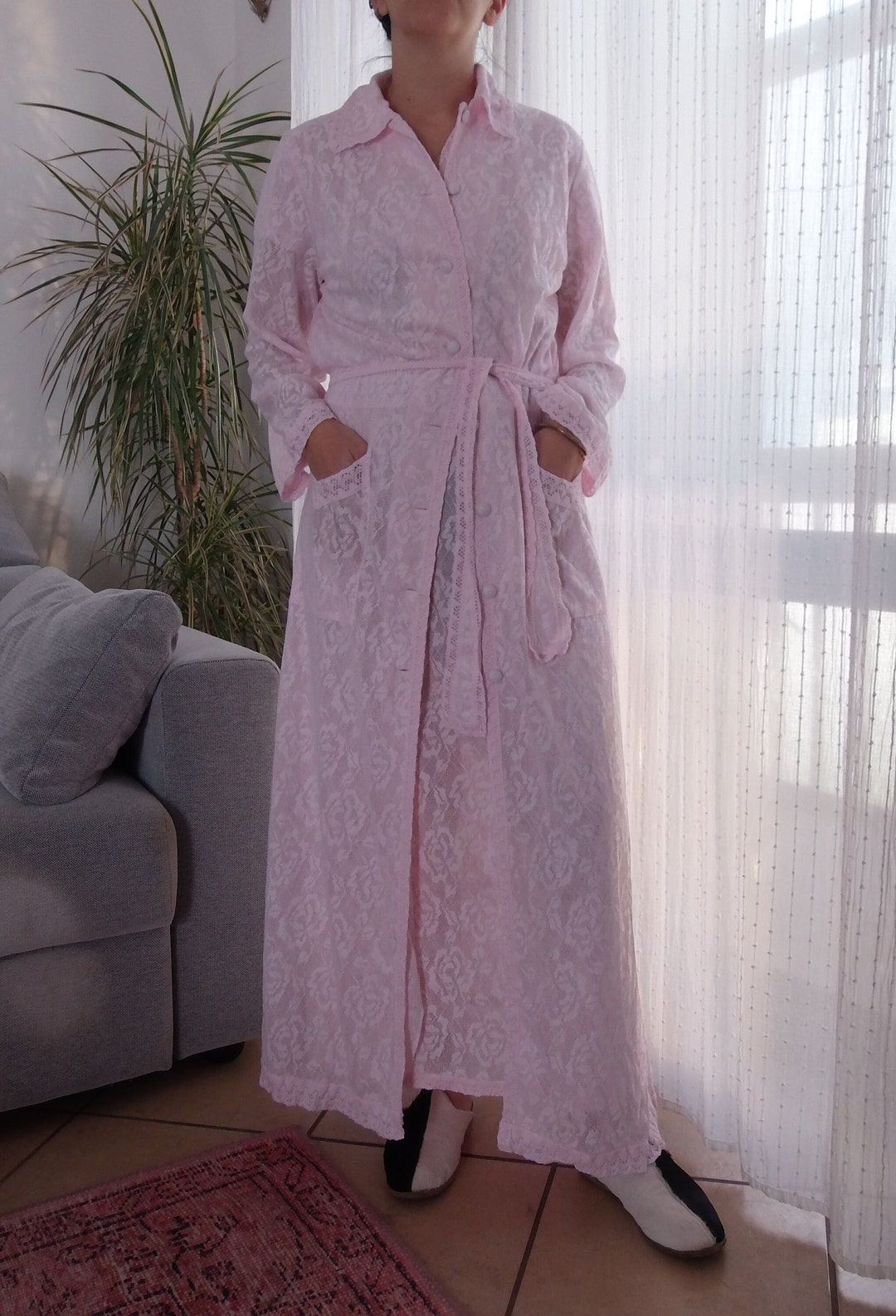 Vintage 70s Baby Pink Lace Robe & Nightgown Set (M/L) - Etsy
