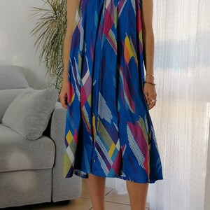 Vintage Cobalt Blue House Dress / 80's Primary Colors Adjustable Straps ...