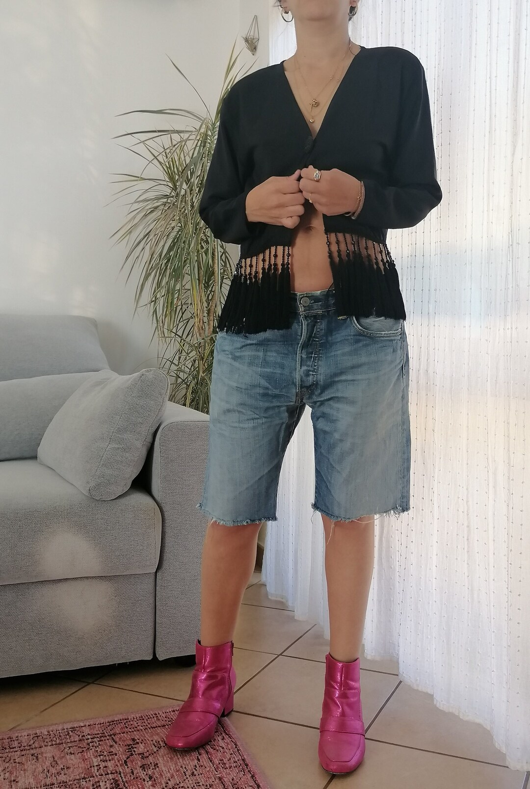 Vintage Fringe Black Cropped Coat / 80's Short Fringe Jacket by the ...