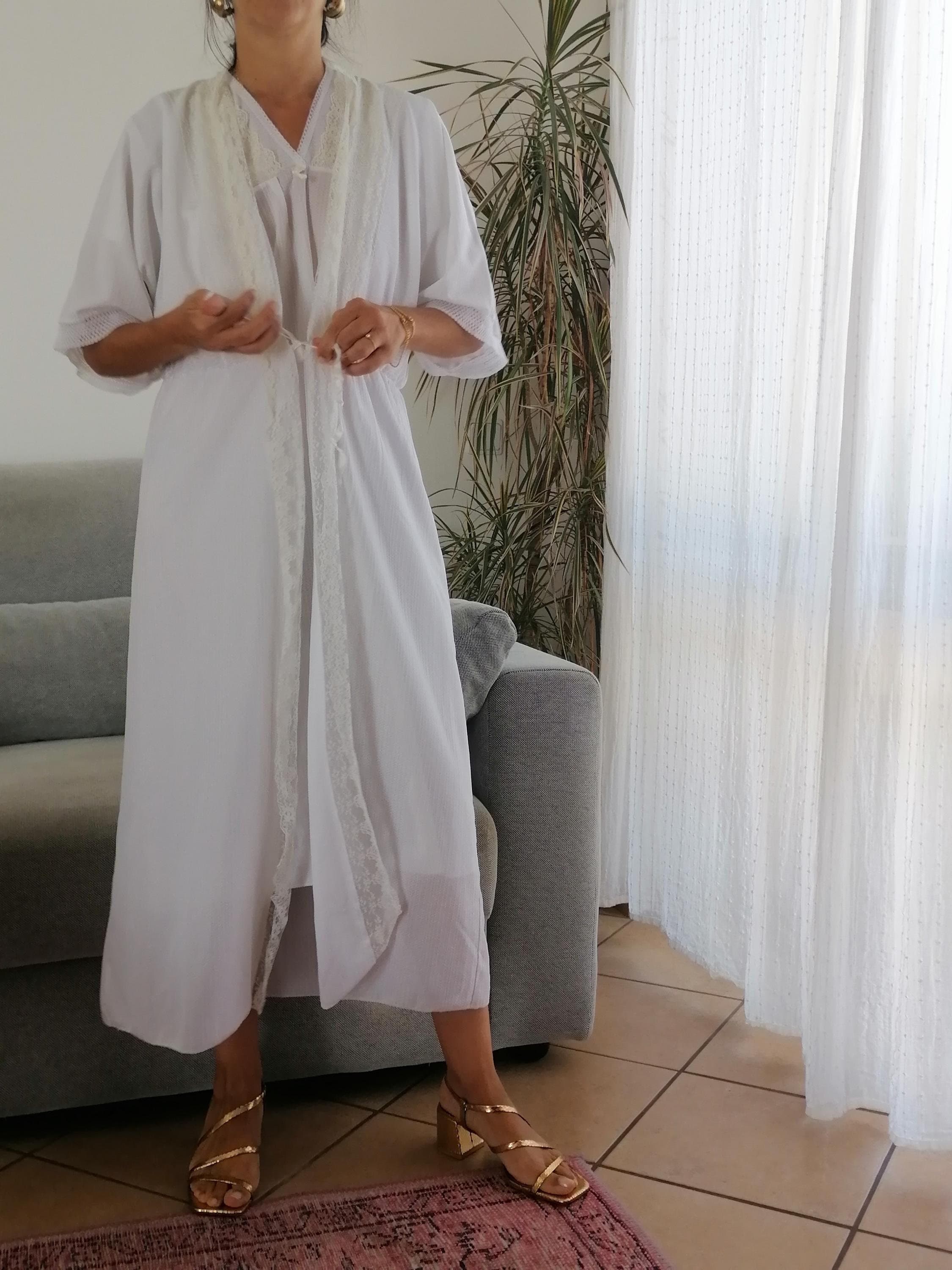 Vintage White Nightgown and Robe Set / 80's Pajamas Camisole and Bed ...