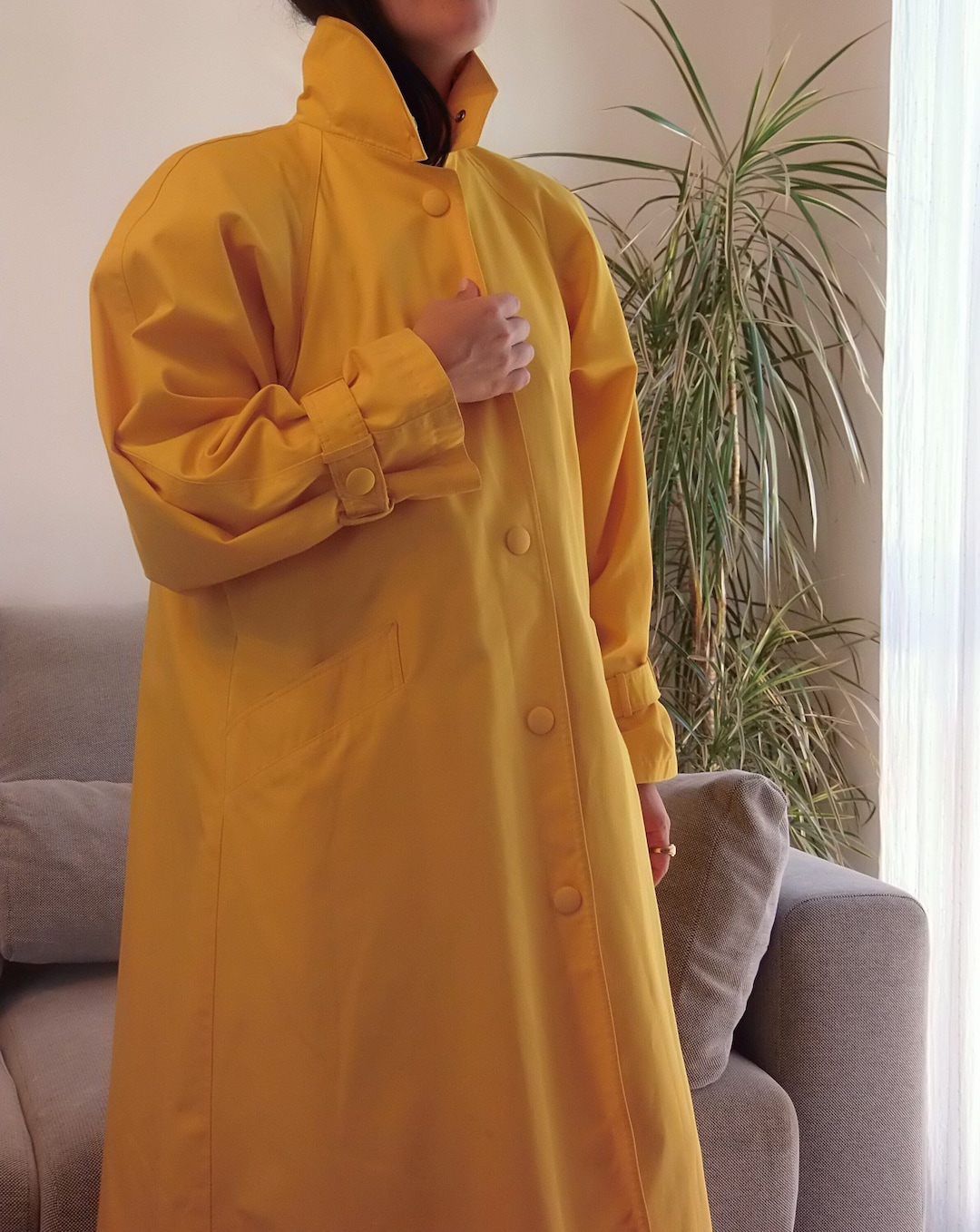 Vintage Yellow Trench Coat / 80's Yellow Coat With Big Shoulder Pads by ...